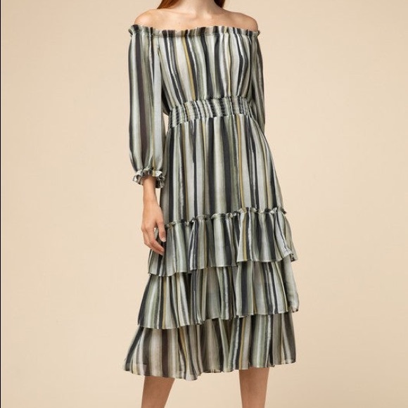 entro | Dresses | Entro Striped Off The Shoulder Ruffle Dress | Poshmark